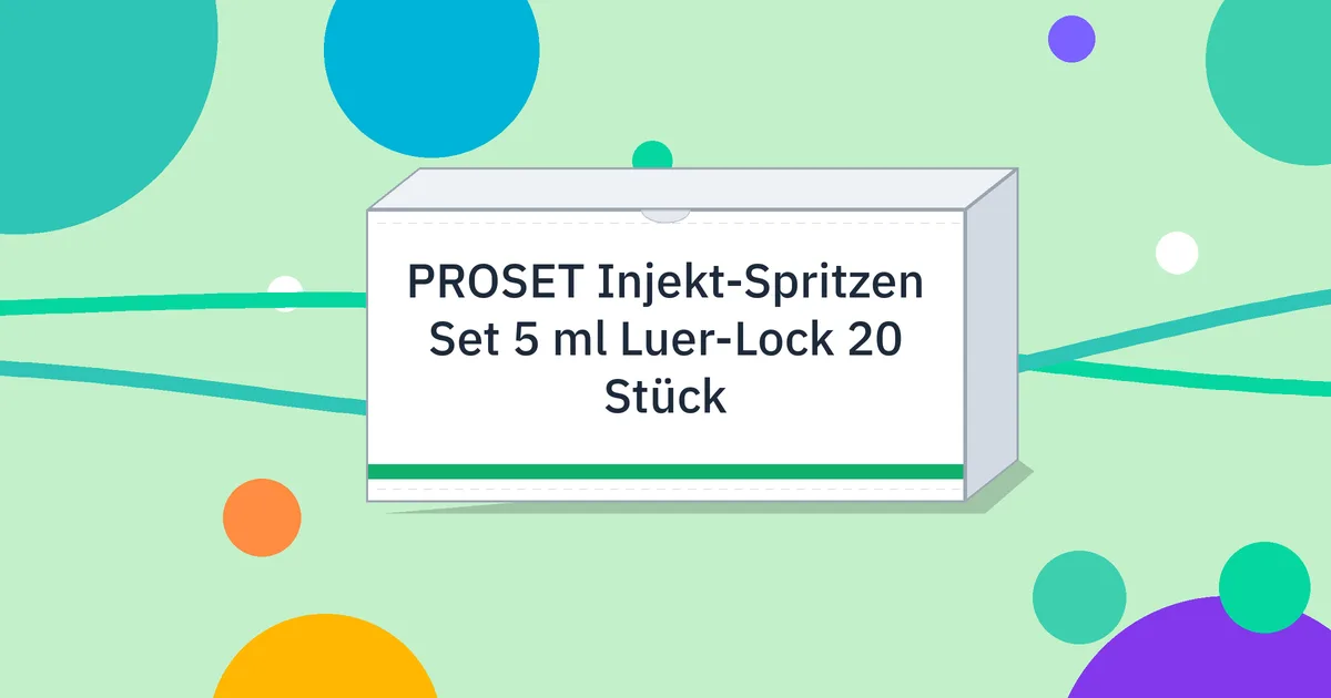 Symbolbild: Packung mit der Aufschrift PROSET Injekt-Spritzen Set 5 ml Luer-Lock 20 Stück (PZN 12536349) – Verfügbarkeit und Bezug in Apotheken in Frankfurt am Main