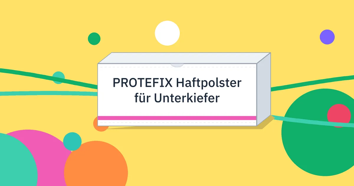 Symbolbild: Packung mit der Aufschrift PROTEFIX Haftpolster für Unterkiefer (PZN 01599588) – Verfügbarkeit und Bezug in Apotheken in Frankfurt am Main