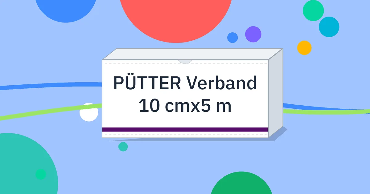 Symbolbild: Packung mit der Aufschrift PÜTTER Verband 10 cmx5 m (PZN 20641617) – Verfügbarkeit und Bezug in Apotheken in Frankfurt am Main