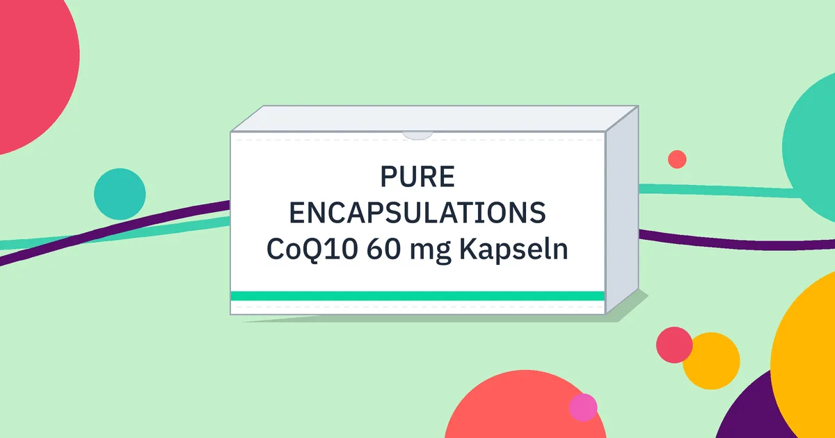 Symbolbild: Packung mit der Aufschrift PURE ENCAPSULATIONS CoQ10 60 mg Kapseln (PZN 05135012) – Verfügbarkeit und Bezug in Apotheken in Frankfurt am Main