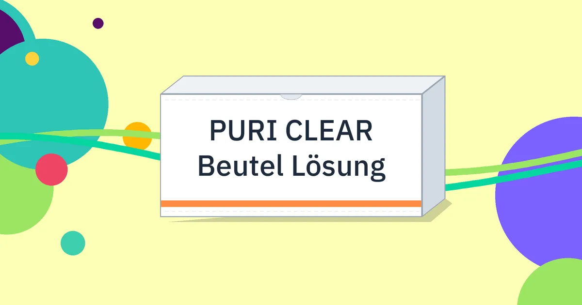 Symbolbild: Packung mit der Aufschrift PURI CLEAR Beutel Lösung (PZN 12477026) – Verfügbarkeit und Bezug in Apotheken in Frankfurt am Main