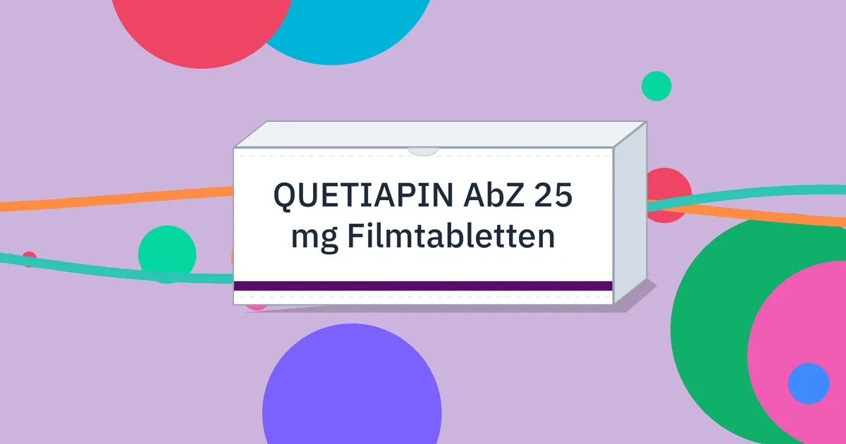 Symbolbild: Packung mit der Aufschrift QUETIAPIN AbZ 25 mg Filmtabletten (PZN 09246211) – Verfügbarkeit und Bezug in Apotheken in Frankfurt am Main