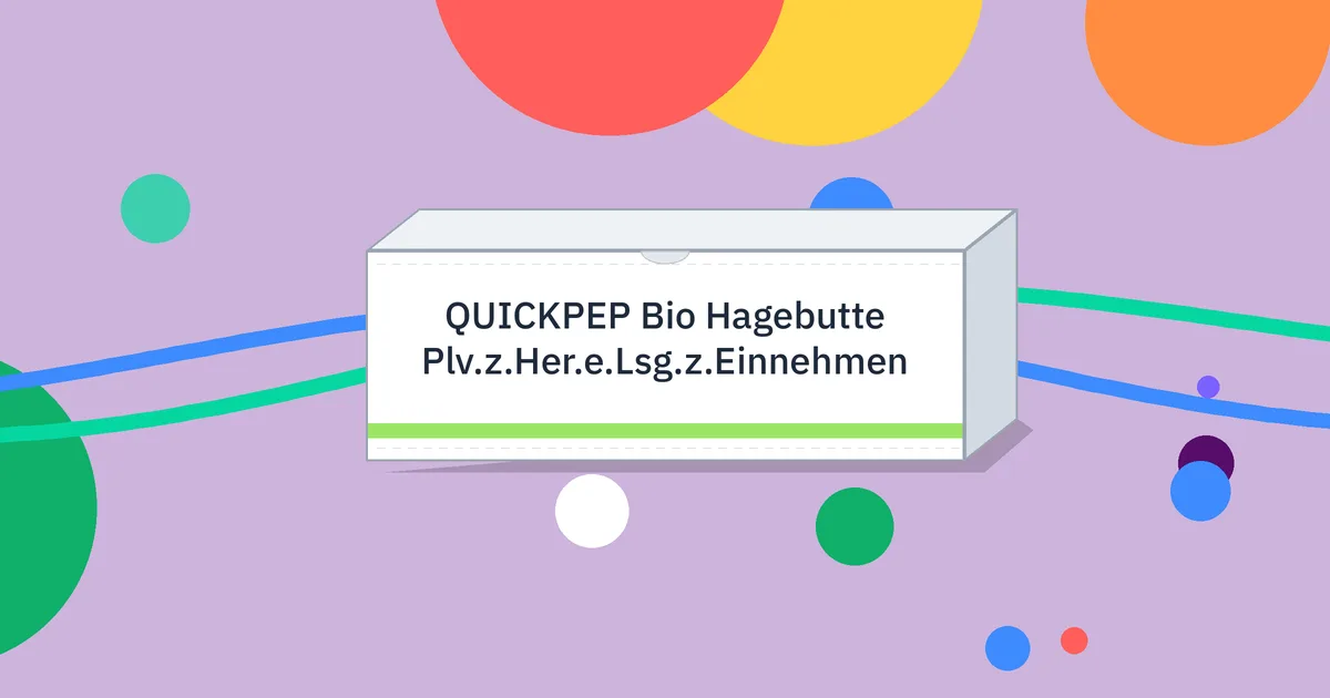 Symbolbild: Packung mit der Aufschrift QUICKPEP Bio Hagebutte Plv.z.Her.e.Lsg.z.Einnehmen (PZN 18906528) – Verfügbarkeit und Bezug in Apotheken in Frankfurt am Main