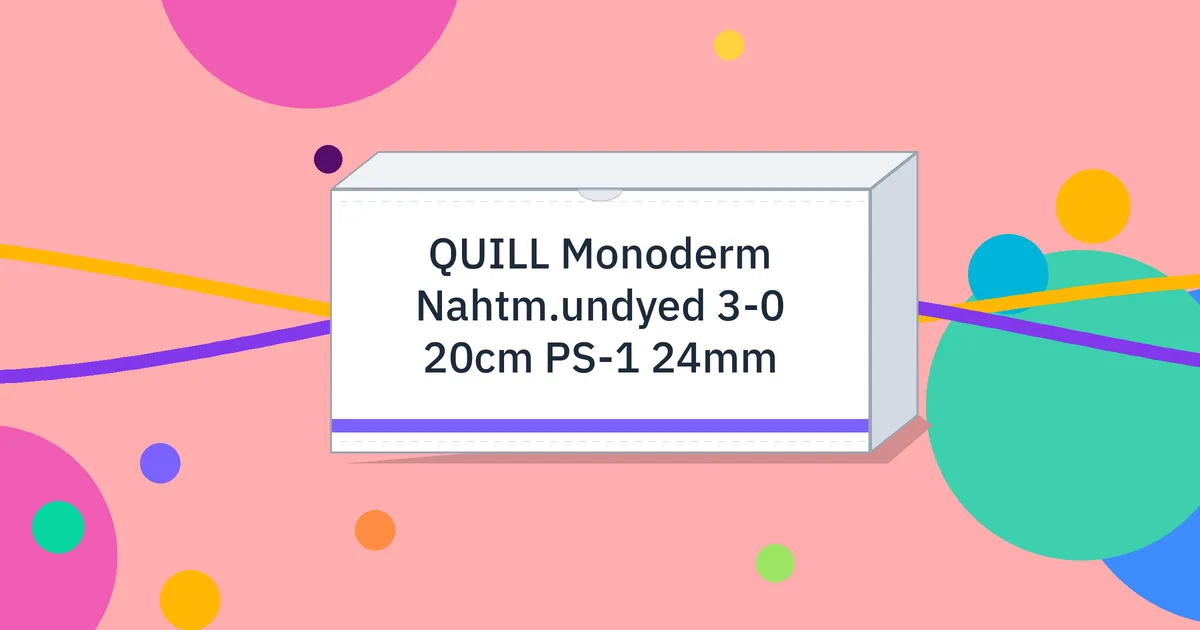 Symbolbild: Packung mit der Aufschrift QUILL Monoderm Nahtm.undyed 3-0 20cm PS-1 24mm (PZN 17987795) – Verfügbarkeit und Bezug in Apotheken in Frankfurt am Main