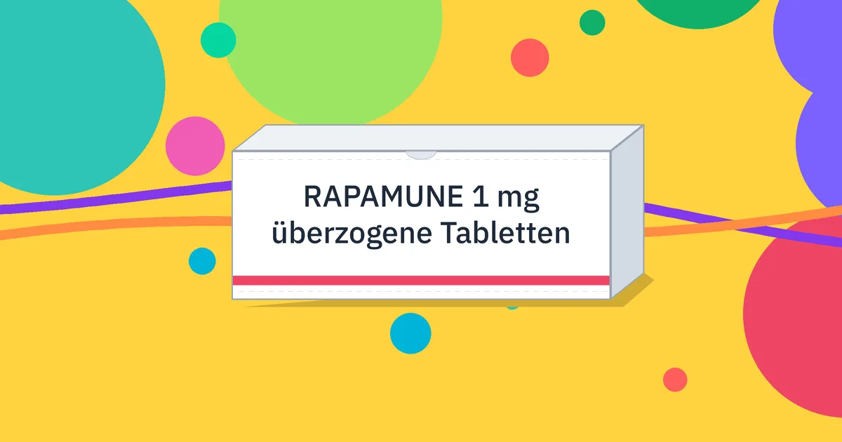 Symbolbild: Packung mit der Aufschrift RAPAMUNE 1 mg überzogene Tabletten (PZN 03959909) – Verfügbarkeit und Bezug in Apotheken in Frankfurt am Main