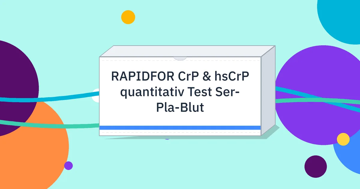 Symbolbild: Packung mit der Aufschrift RAPIDFOR CrP & hsCrP quantitativ Test Ser-Pla-Blut (PZN 18755377) – Verfügbarkeit und Bezug in Apotheken in Frankfurt am Main
