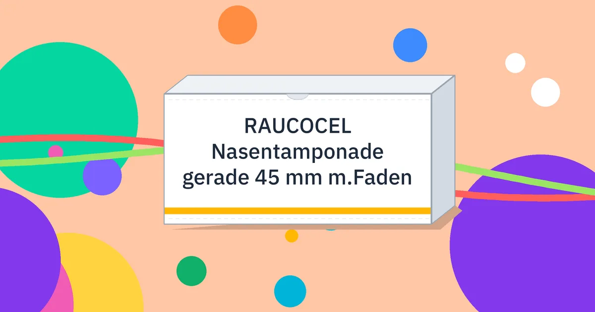 Symbolbild: Packung mit der Aufschrift RAUCOCEL Nasentamponade gerade 45 mm m.Faden (PZN 02172389) – Verfügbarkeit und Bezug in Apotheken in Frankfurt am Main