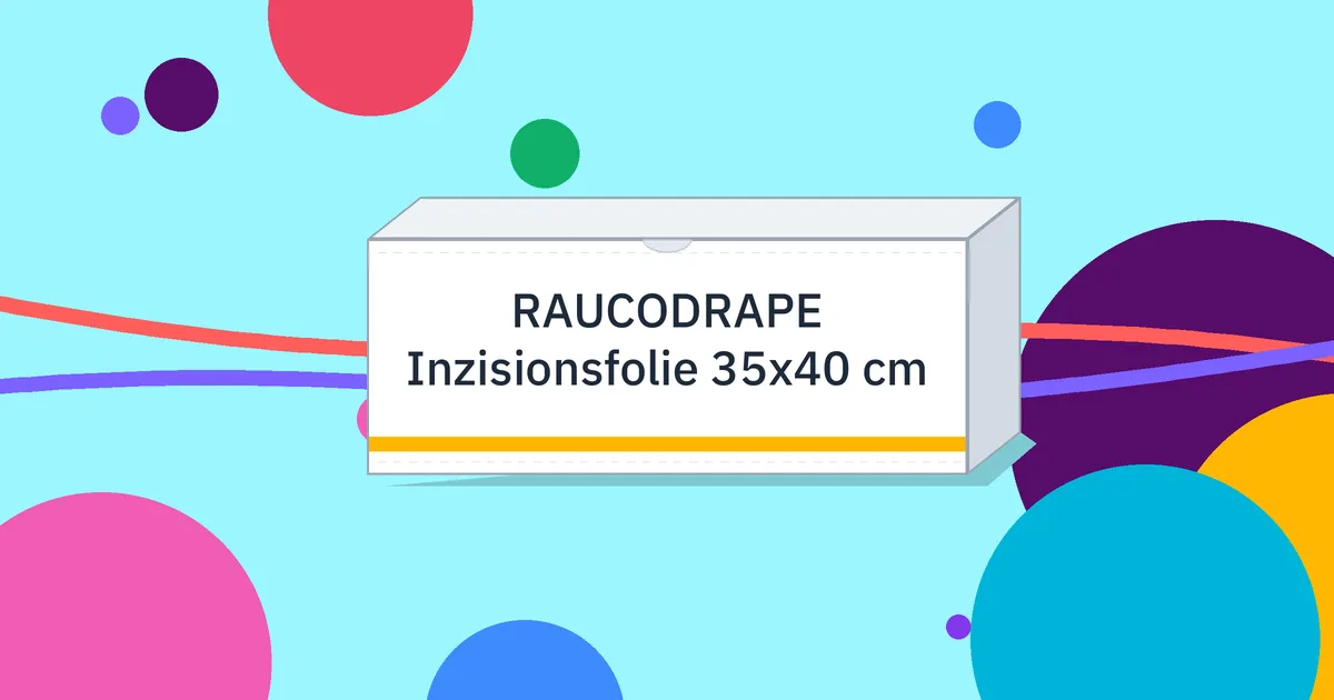 Symbolbild: Packung mit der Aufschrift RAUCODRAPE Inzisionsfolie 35x40 cm (PZN 18134310) – Verfügbarkeit und Bezug in Apotheken in Frankfurt am Main