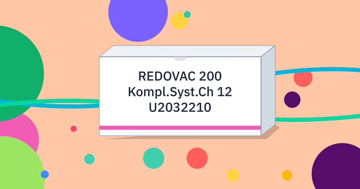 Symbolbild: Packung mit der Aufschrift REDOVAC 200 Kompl.Syst.Ch 12 U2032210 (PZN 08827070) – Verfügbarkeit und Bezug in Apotheken in Frankfurt am Main