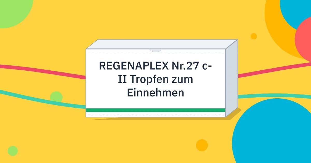 Symbolbild: Packung mit der Aufschrift REGENAPLEX Nr.27 c-II Tropfen zum Einnehmen (PZN 07137297) – Verfügbarkeit und Bezug in Apotheken in Frankfurt am Main