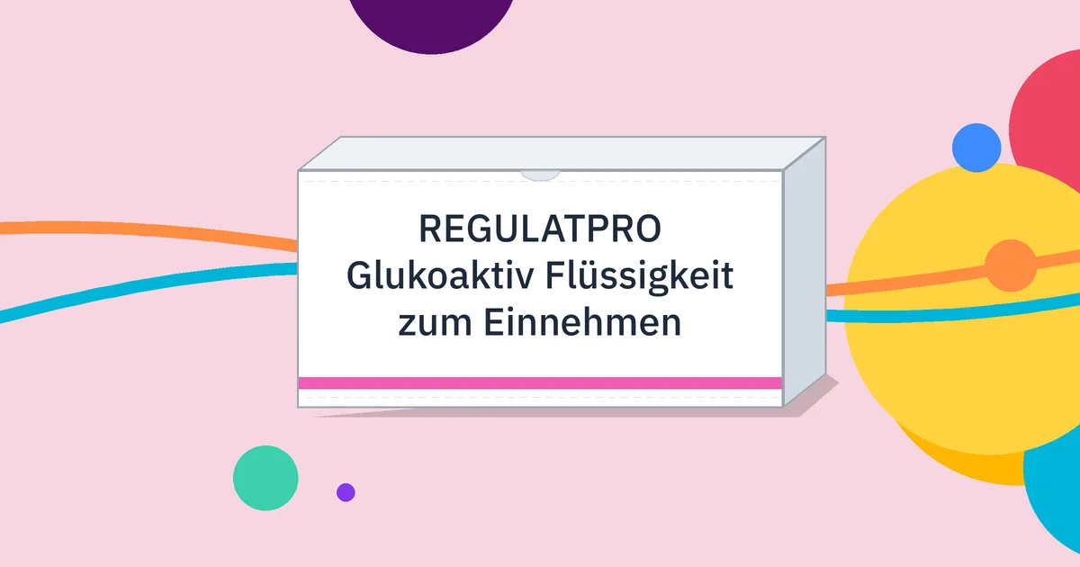 Symbolbild: Packung mit der Aufschrift REGULATPRO Glukoaktiv Flüssigkeit zum Einnehmen (PZN 12571334) – Verfügbarkeit und Bezug in Apotheken in Frankfurt am Main
