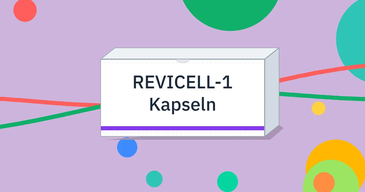 Symbolbild: Packung mit der Aufschrift REVICELL-1 Kapseln (PZN 09508154) – Verfügbarkeit und Bezug in Apotheken in Frankfurt am Main
