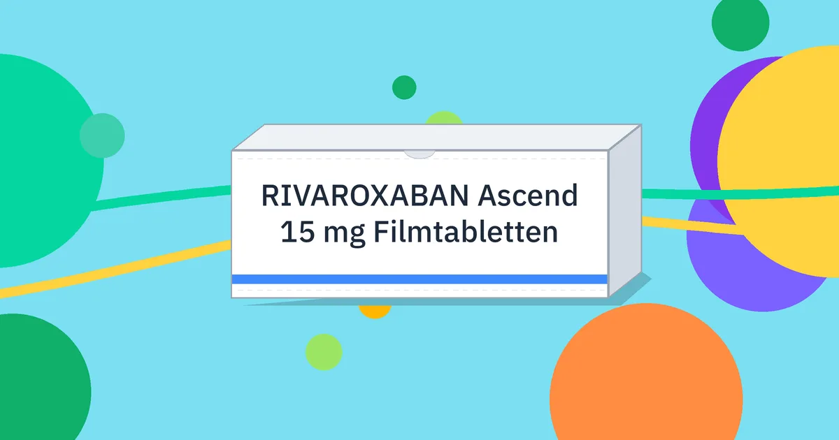 Symbolbild: Packung mit der Aufschrift RIVAROXABAN Ascend 15 mg Filmtabletten (PZN 20161969) – Verfügbarkeit und Bezug in Apotheken in Frankfurt am Main