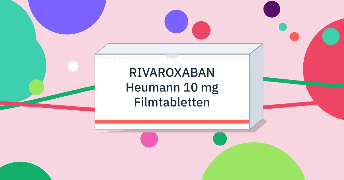 Symbolbild: Packung mit der Aufschrift RIVAROXABAN Heumann 10 mg Filmtabletten (PZN 18840597) – Verfügbarkeit und Bezug in Apotheken in Frankfurt am Main