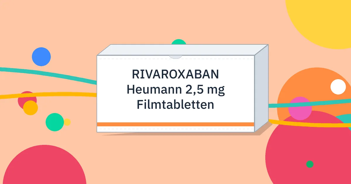 Symbolbild: Packung mit der Aufschrift RIVAROXABAN Heumann 2,5 mg Filmtabletten (PZN 18780599) – Verfügbarkeit und Bezug in Apotheken in Frankfurt am Main