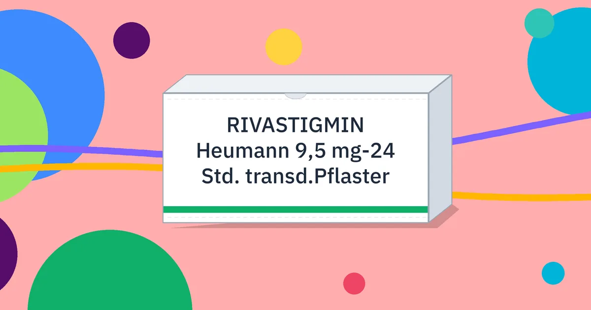 Symbolbild: Packung mit der Aufschrift RIVASTIGMIN Heumann 9,5 mg-24 Std. transd.Pflaster (PZN 10181190) – Verfügbarkeit und Bezug in Apotheken in Frankfurt am Main