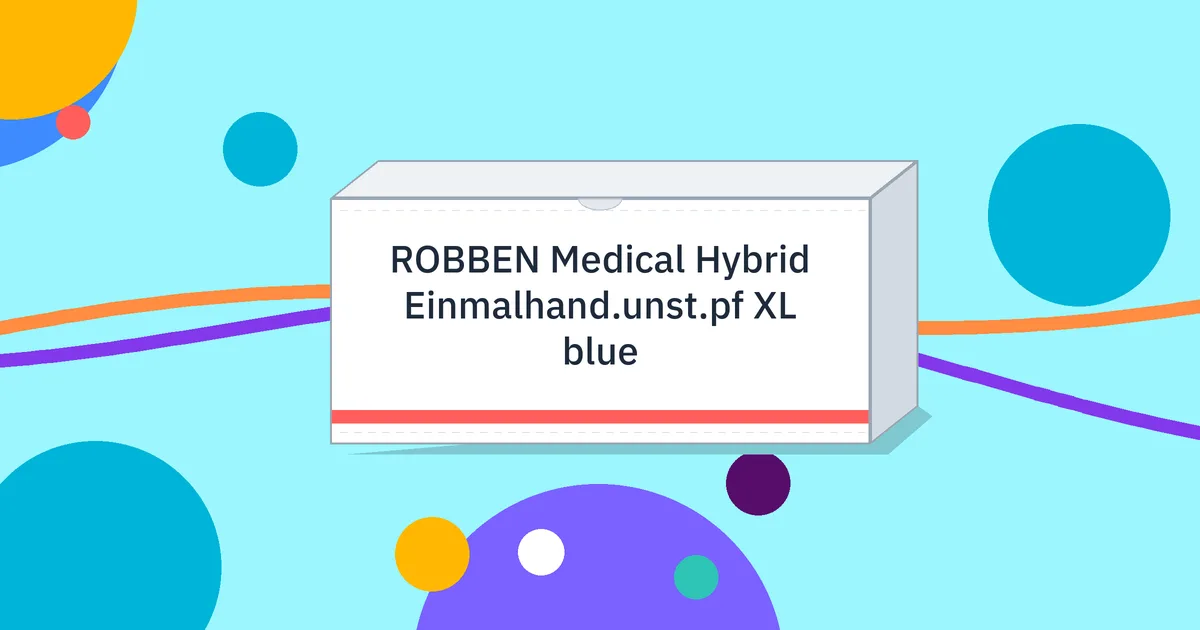 Symbolbild: Packung mit der Aufschrift ROBBEN Medical Hybrid Einmalhand.unst.pf XL blue (PZN 20199481) – Verfügbarkeit und Bezug in Apotheken in Frankfurt am Main