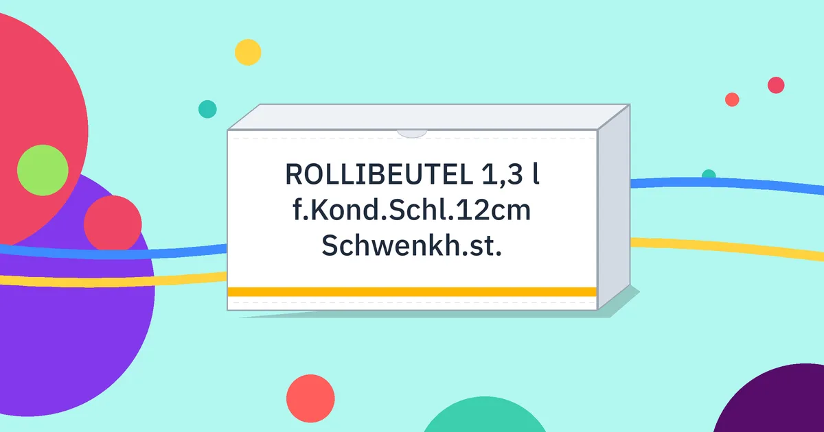 Symbolbild: Packung mit der Aufschrift ROLLIBEUTEL 1,3 l f.Kond.Schl.12cm Schwenkh.st. (PZN 00718401) – Verfügbarkeit und Bezug in Apotheken in Frankfurt am Main