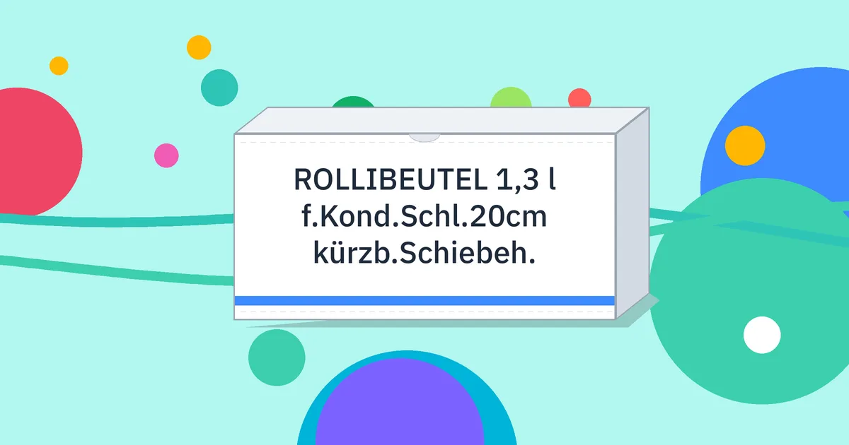Symbolbild: Packung mit der Aufschrift ROLLIBEUTEL 1,3 l f.Kond.Schl.20cm kürzb.Schiebeh. (PZN 00634302) – Verfügbarkeit und Bezug in Apotheken in Frankfurt am Main