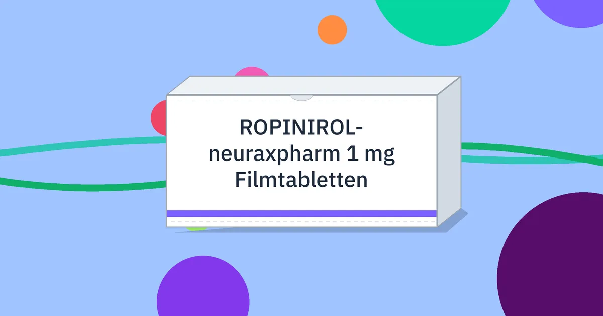 Symbolbild: Packung mit der Aufschrift ROPINIROL-neuraxpharm 1 mg Filmtabletten (PZN 00462019) – Verfügbarkeit und Bezug in Apotheken in Frankfurt am Main