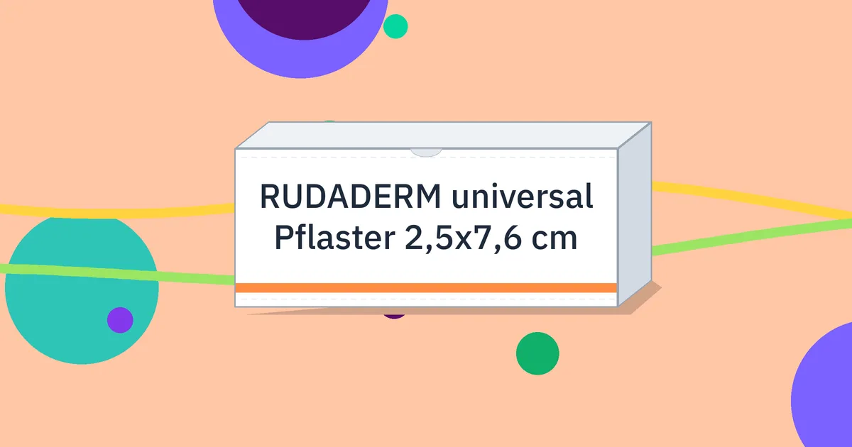 Symbolbild: Packung mit der Aufschrift RUDADERM universal Pflaster 2,5x7,6 cm (PZN 07770385) – Verfügbarkeit und Bezug in Apotheken in Frankfurt am Main