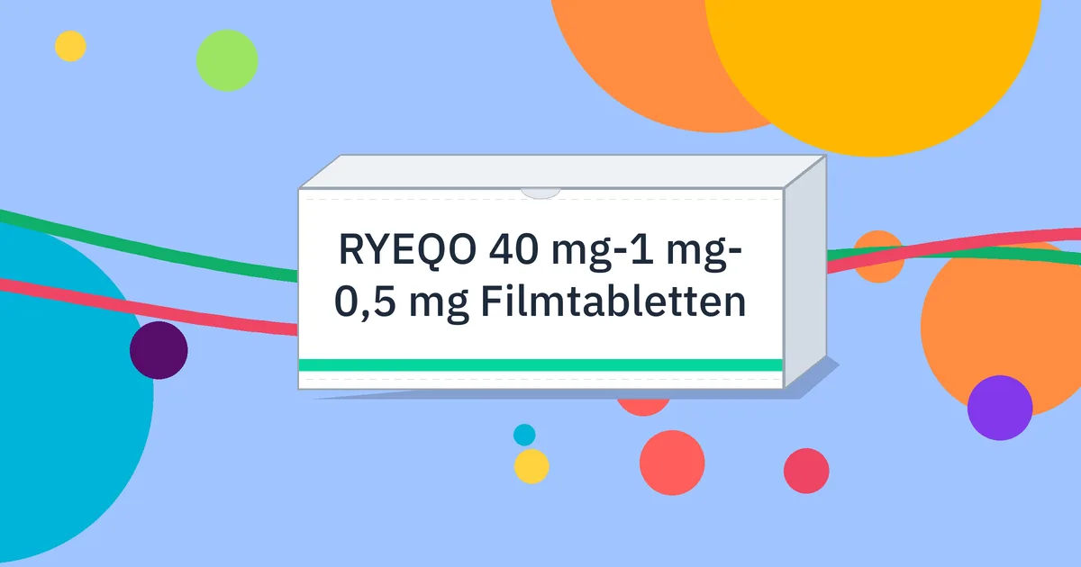 Symbolbild: Packung mit der Aufschrift RYEQO 40 mg-1 mg-0,5 mg Filmtabletten (PZN 17367911) – Verfügbarkeit und Bezug in Apotheken in Frankfurt am Main
