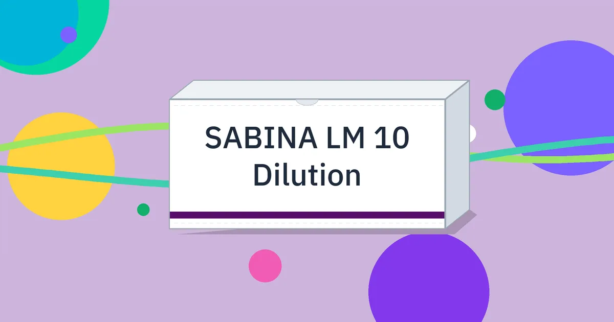 Symbolbild: Packung mit der Aufschrift SABINA LM 10 Dilution (PZN 13175847) – Verfügbarkeit und Bezug in Apotheken in Frankfurt am Main