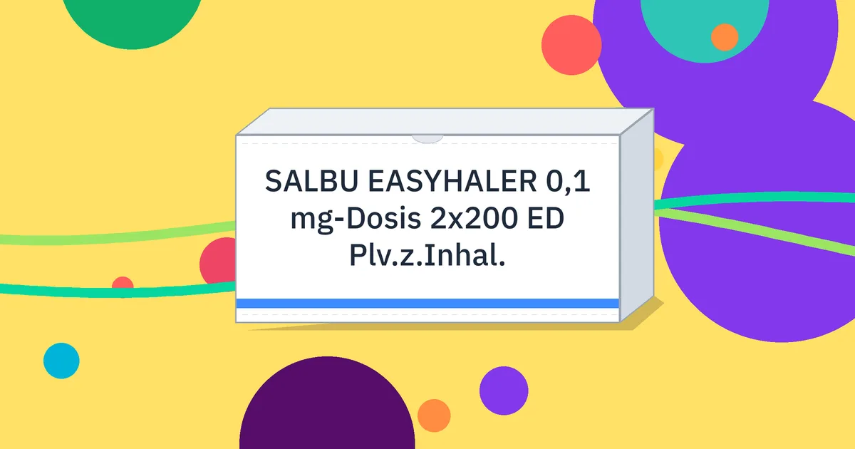 Symbolbild: Packung mit der Aufschrift SALBU EASYHALER 0,1 mg-Dosis 2x200 ED Plv.z.Inhal. (PZN 06102049) – Verfügbarkeit und Bezug in Apotheken in Frankfurt am Main
