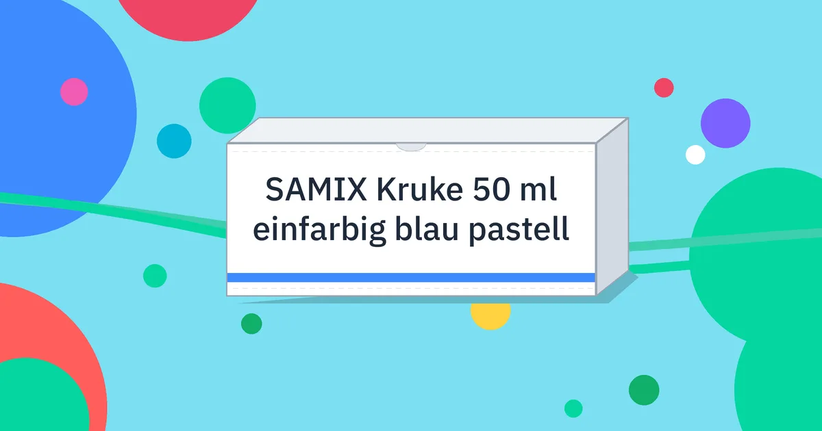 Symbolbild: Packung mit der Aufschrift SAMIX Kruke 50 ml einfarbig blau pastell (PZN 19988008) – Verfügbarkeit und Bezug in Apotheken in Frankfurt am Main