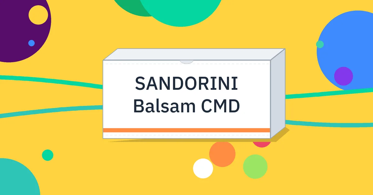 Symbolbild: Packung mit der Aufschrift SANDORINI Balsam CMD (PZN 09946724) – Verfügbarkeit und Bezug in Apotheken in Frankfurt am Main