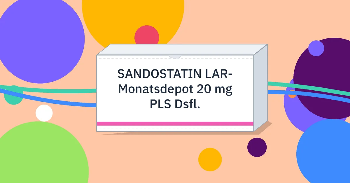 Symbolbild: Packung mit der Aufschrift SANDOSTATIN LAR-Monatsdepot 20 mg PLS Dsfl. (PZN 16036939) – Verfügbarkeit und Bezug in Apotheken in Frankfurt am Main