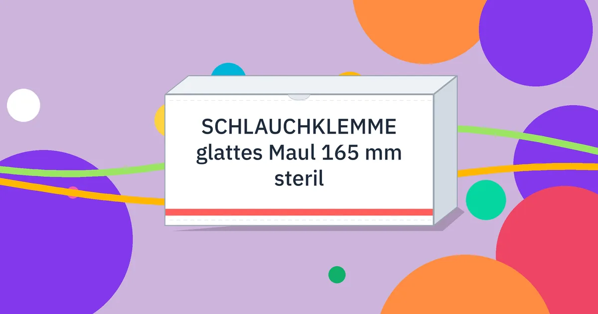 Symbolbild: Packung mit der Aufschrift SCHLAUCHKLEMME glattes Maul 165 mm steril (PZN 19977921) – Verfügbarkeit und Bezug in Apotheken in Frankfurt am Main