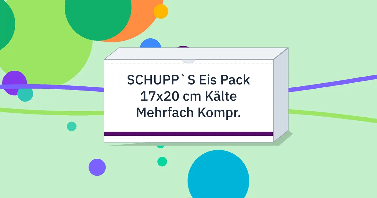 Symbolbild: Packung mit der Aufschrift SCHUPP`S Eis Pack 17x20 cm Kälte Mehrfach Kompr. (PZN 08914975) – Verfügbarkeit und Bezug in Apotheken in Frankfurt am Main