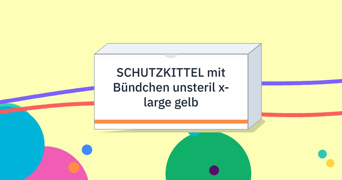 Symbolbild: Packung mit der Aufschrift SCHUTZKITTEL mit Bündchen unsteril x-large gelb (PZN 09333358) – Verfügbarkeit und Bezug in Apotheken in Frankfurt am Main