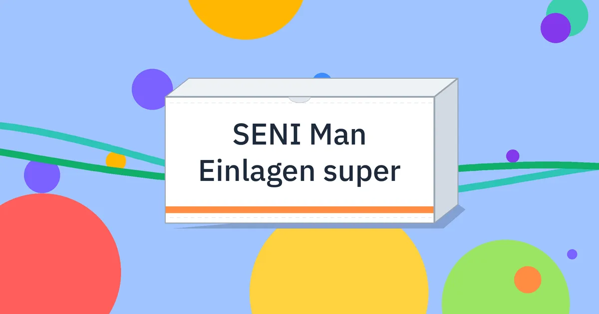 Symbolbild: Packung mit der Aufschrift SENI Man Einlagen super (PZN 20322579) – Verfügbarkeit und Bezug in Apotheken in Frankfurt am Main