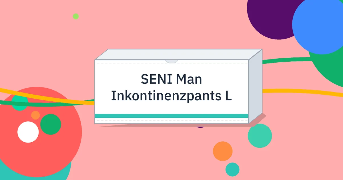 Symbolbild: Packung mit der Aufschrift SENI Man Inkontinenzpants L (PZN 20286926) – Verfügbarkeit und Bezug in Apotheken in Frankfurt am Main