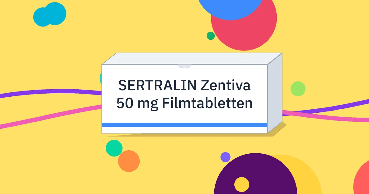 Symbolbild: Packung mit der Aufschrift SERTRALIN Zentiva 50 mg Filmtabletten (PZN 19834452) – Verfügbarkeit und Bezug in Apotheken in Frankfurt am Main