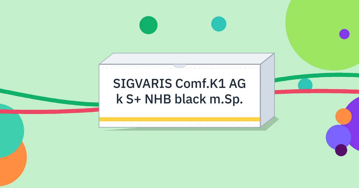 Symbolbild: Packung mit der Aufschrift SIGVARIS Comf.K1 AG k S+ NHB black m.Sp. (PZN 17100177) – Verfügbarkeit und Bezug in Apotheken in Frankfurt am Main