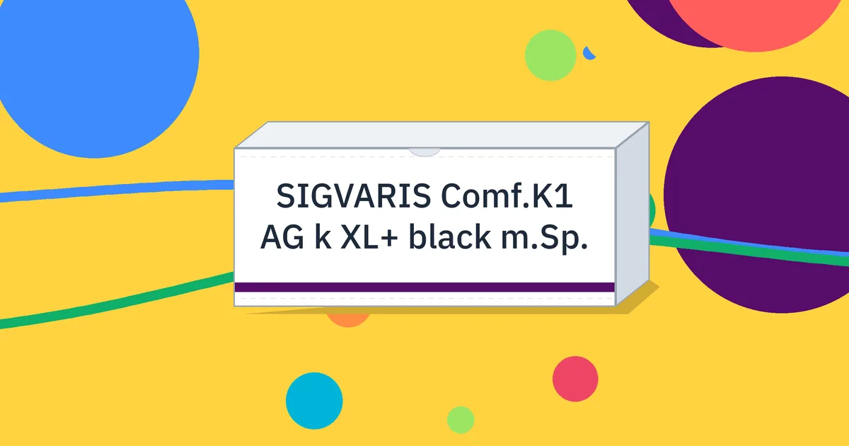 Symbolbild: Packung mit der Aufschrift SIGVARIS Comf.K1 AG k XL+ black m.Sp. (PZN 17095022) – Verfügbarkeit und Bezug in Apotheken in Frankfurt am Main