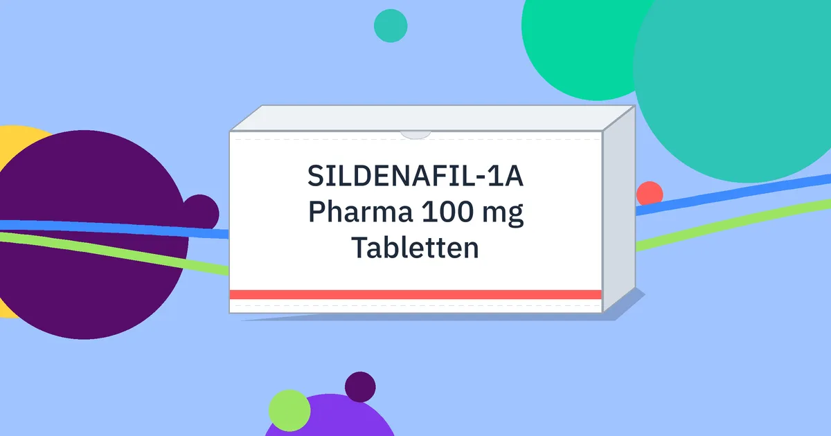 Symbolbild: Packung mit der Aufschrift SILDENAFIL-1A Pharma 100 mg Tabletten (PZN 01620839) – Verfügbarkeit und Bezug in Apotheken in Frankfurt am Main