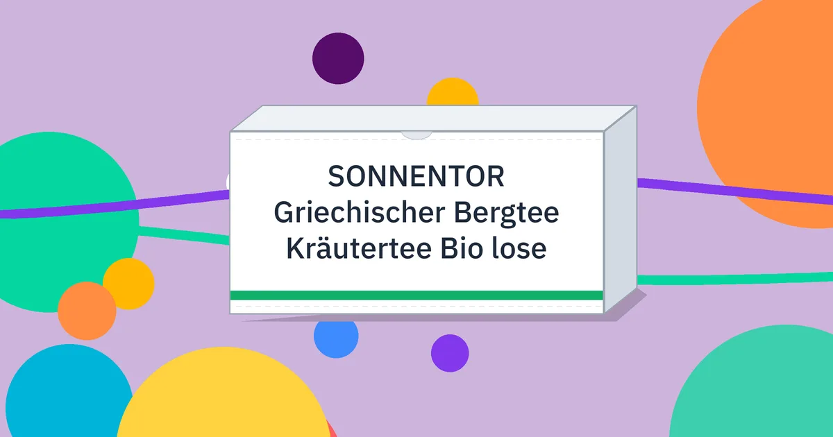 Symbolbild: Packung mit der Aufschrift SONNENTOR Griechischer Bergtee Kräutertee Bio lose (PZN 18902708) – Verfügbarkeit und Bezug in Apotheken in Frankfurt am Main