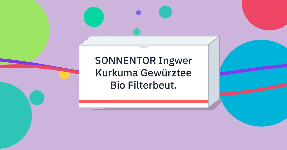 Symbolbild: Packung mit der Aufschrift SONNENTOR Ingwer Kurkuma Gewürztee Bio Filterbeut. (PZN 18903139) – Verfügbarkeit und Bezug in Apotheken in Frankfurt am Main