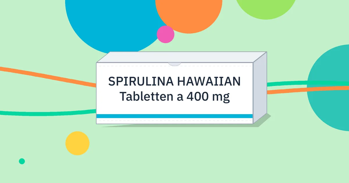 Symbolbild: Packung mit der Aufschrift SPIRULINA HAWAIIAN Tabletten a 400 mg (PZN 07523149) – Verfügbarkeit und Bezug in Apotheken in Frankfurt am Main