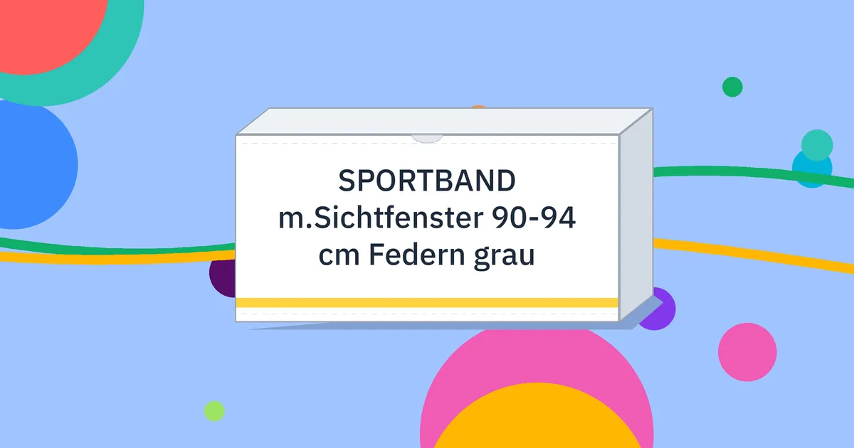 Symbolbild: Packung mit der Aufschrift SPORTBAND m.Sichtfenster 90-94 cm Federn grau (PZN 13916781) – Verfügbarkeit und Bezug in Apotheken in Frankfurt am Main