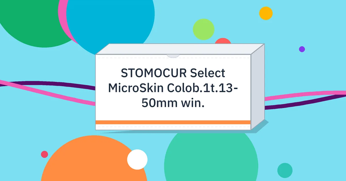 Symbolbild: Packung mit der Aufschrift STOMOCUR Select MicroSkin Colob.1t.13-50mm win. (PZN 10525175) – Verfügbarkeit und Bezug in Apotheken in Frankfurt am Main
