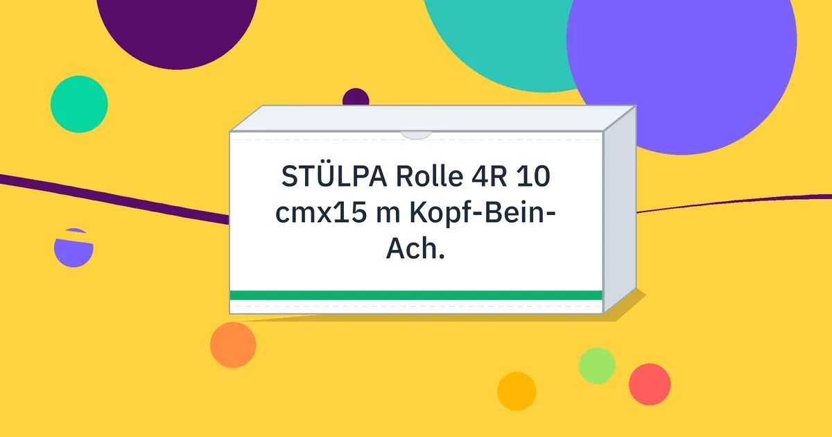 Symbolbild: Packung mit der Aufschrift STÜLPA Rolle 4R 10 cmx15 m Kopf-Bein-Ach. (PZN 13653471) – Verfügbarkeit und Bezug in Apotheken in Frankfurt am Main