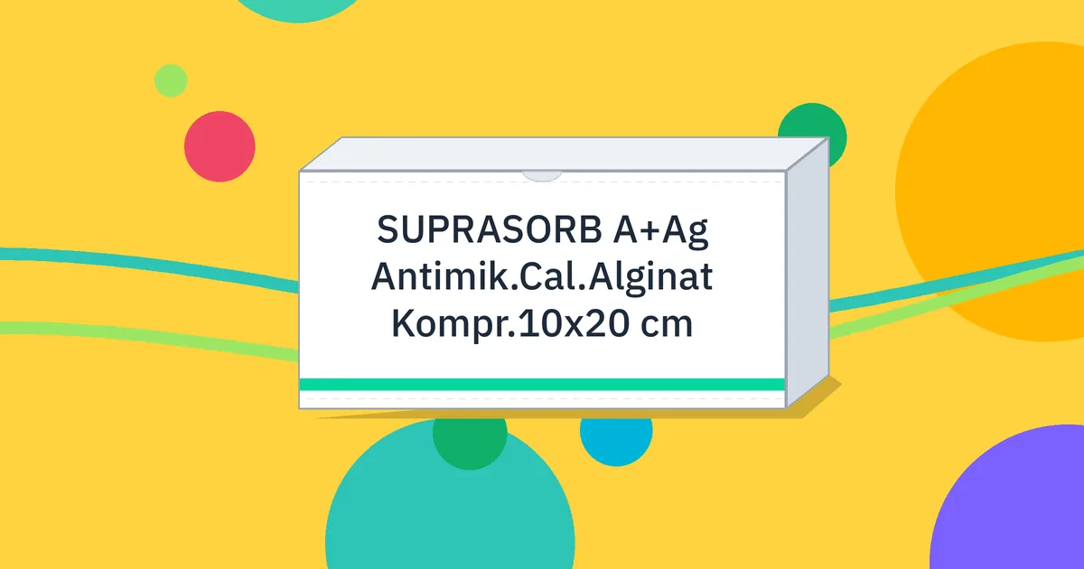Symbolbild: Packung mit der Aufschrift SUPRASORB A+Ag Antimik.Cal.Alginat Kompr.10x20 cm (PZN 18395039) – Verfügbarkeit und Bezug in Apotheken in Frankfurt am Main