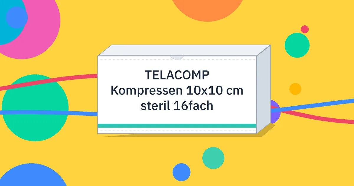 Symbolbild: Packung mit der Aufschrift TELACOMP Kompressen 10x10 cm steril 16fach (PZN 03544143) – Verfügbarkeit und Bezug in Apotheken in Frankfurt am Main