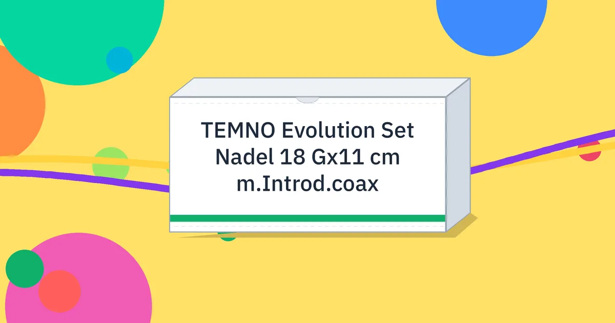 Symbolbild: Packung mit der Aufschrift TEMNO Evolution Set Nadel 18 Gx11 cm m.Introd.coax (PZN 18766056) – Verfügbarkeit und Bezug in Apotheken in Frankfurt am Main