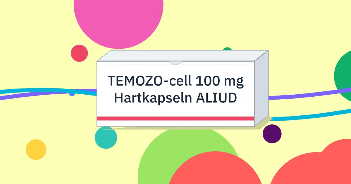 Symbolbild: Packung mit der Aufschrift TEMOZO-cell 100 mg Hartkapseln ALIUD (PZN 13168646) – Verfügbarkeit und Bezug in Apotheken in Frankfurt am Main